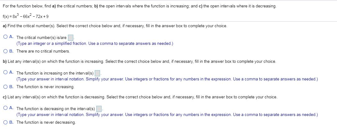 Solved For the function below, find a) the critical numbers; | Chegg.com