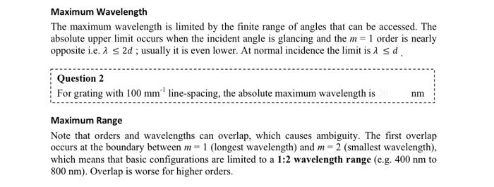 Solved Maximum Wavelength The maximum wavelength is limited | Chegg.com