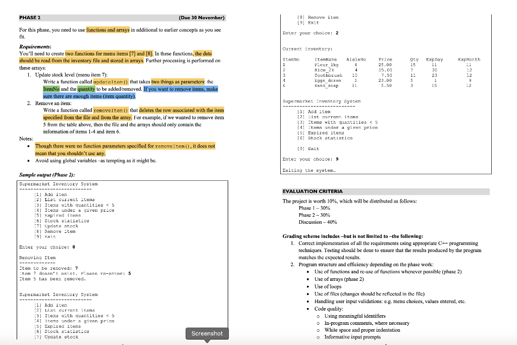 Solved Team Project Supermarket Inventory Management System | Chegg.com