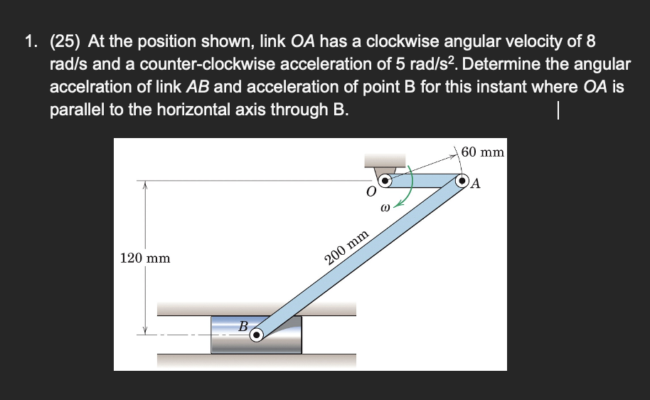 Solved (25) At the position shown, link OA has a clockwise | Chegg.com