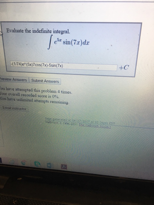 Solved Evaluate the indefinite integral. Integral e^5x sin | Chegg.com