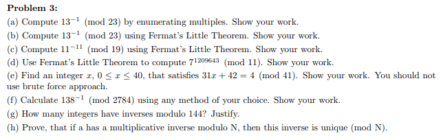 Solved Problem 3: (a) Compute 13-? (mod 23) by enumerating | Chegg.com