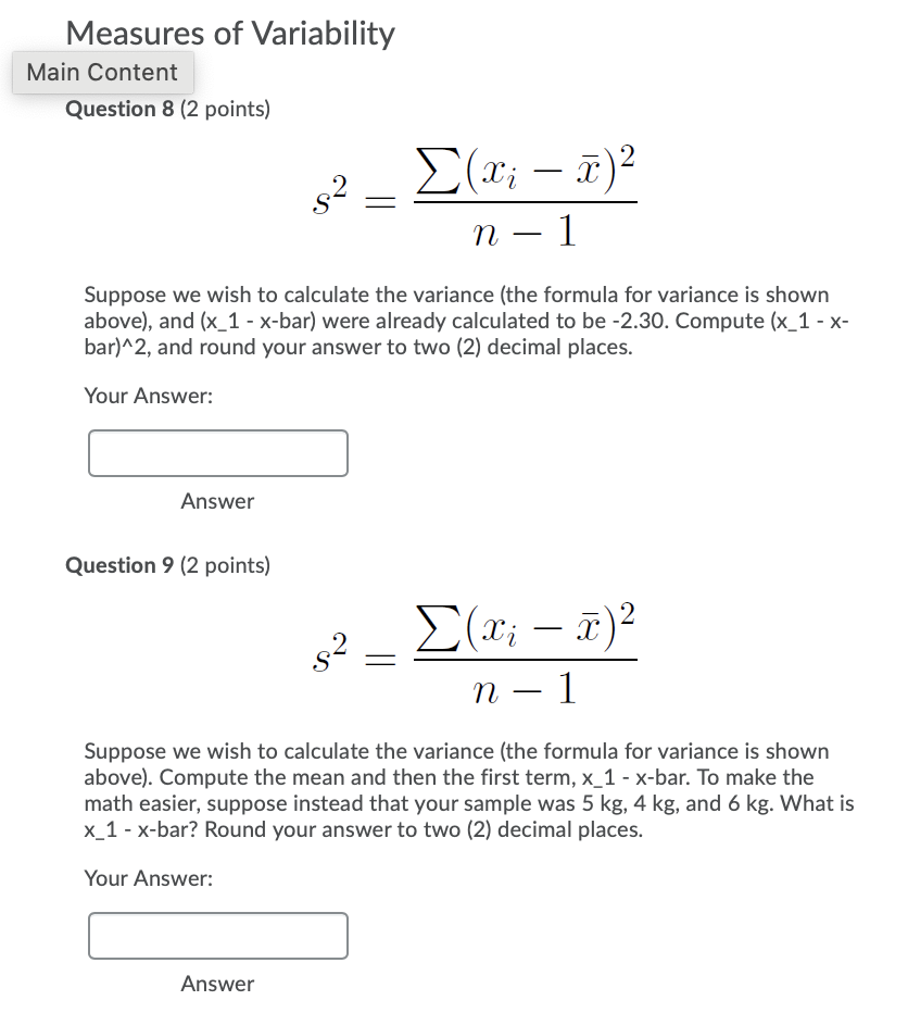 Solved Measures of Variability Main Content Question 8 (2 | Chegg.com
