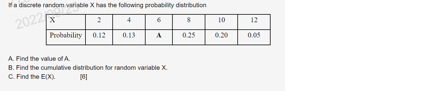 Solved If a discrete random variable X has the following | Chegg.com