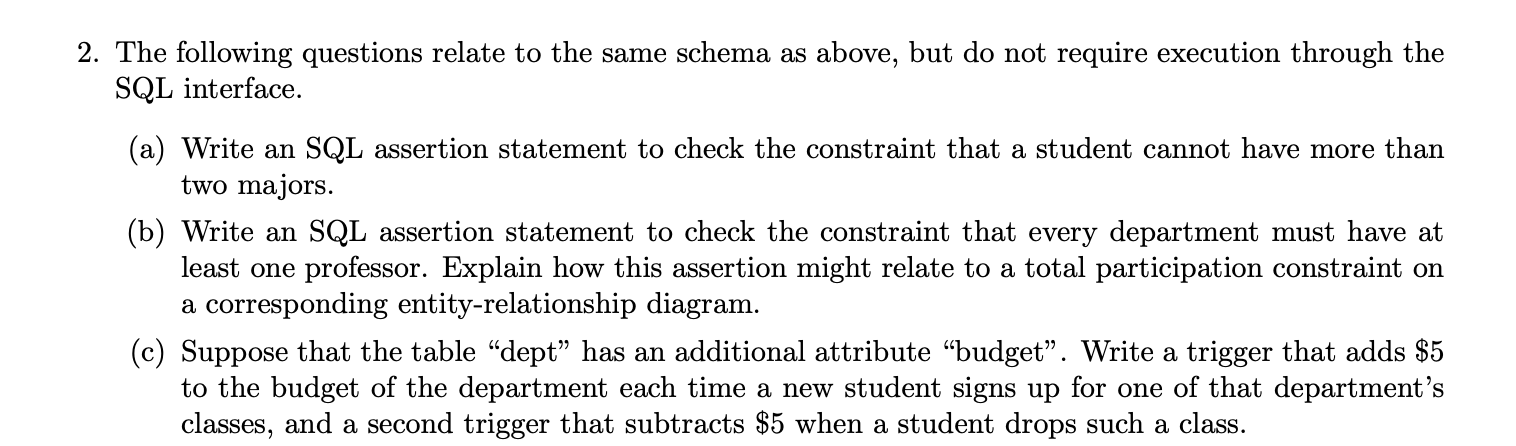 Solved 1. Consider the following database schema describing | Chegg.com