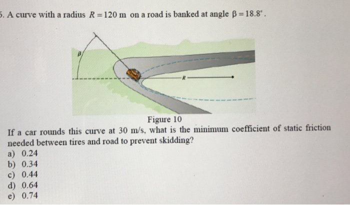 Solved A curve with a radius R = 120 m on a road is banked | Chegg.com