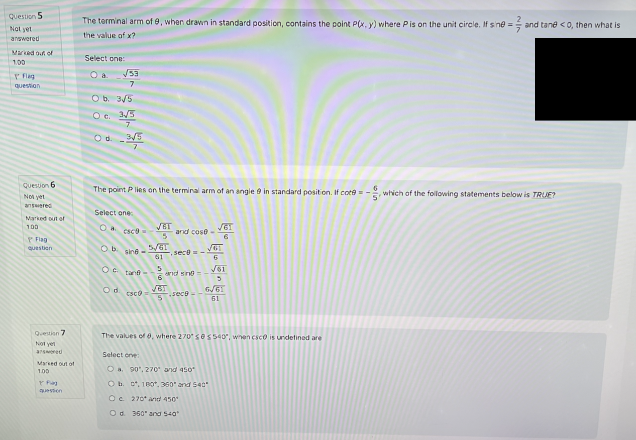 Solved Marked out ofThe terminal arm of θ, ﻿when drawn in | Chegg.com