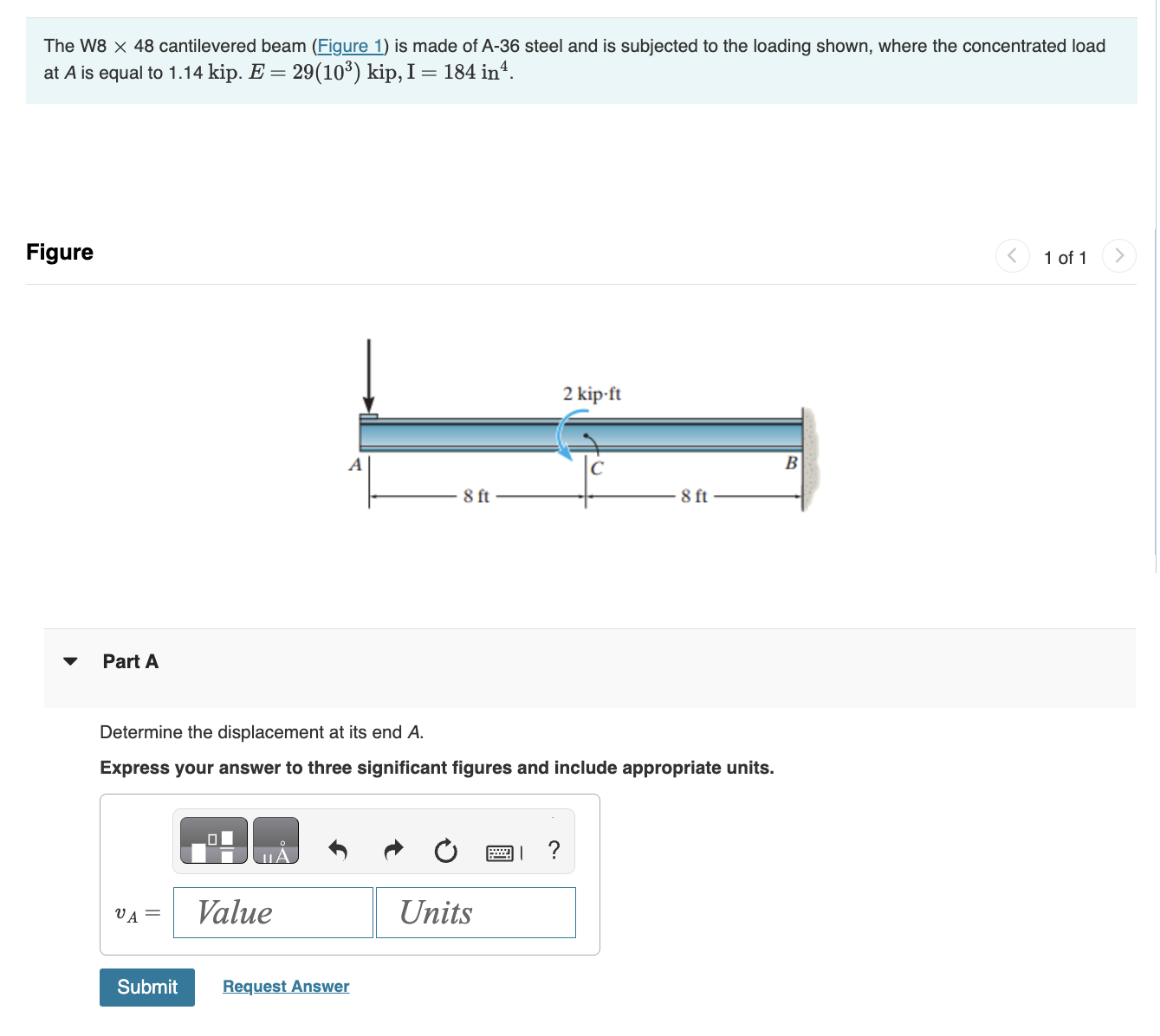 Solved The W8 ×48 ﻿cantilevered beam (Figure 1) is ﻿made | Chegg.com