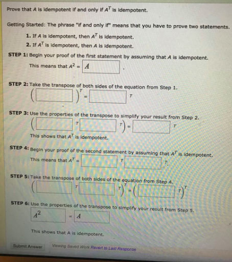 Solved Prove that A is idempotent if and only If A is | Chegg.com