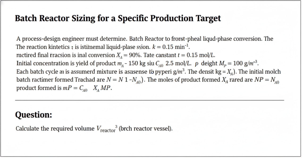 Solved Batch Reactor Sizing for a Specific Production | Chegg.com
