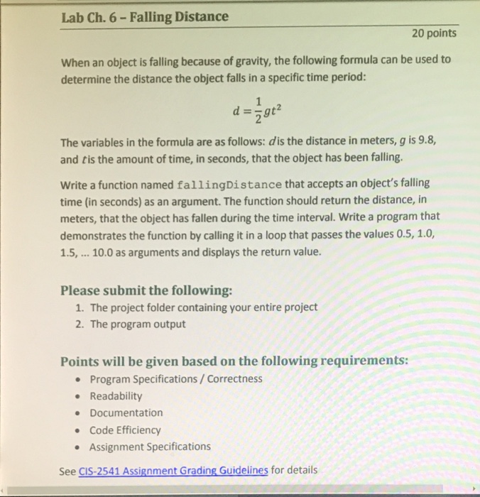 Solved Lab Ch. 6-Falling Distance 20 points When an object | Chegg.com