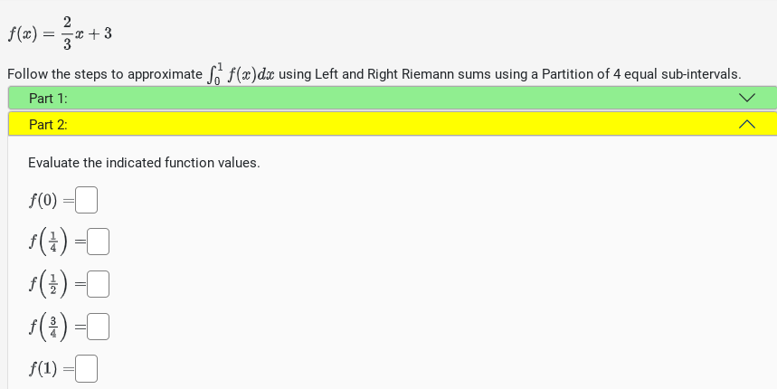 Solved Part 2:Evaluate the indicated function | Chegg.com