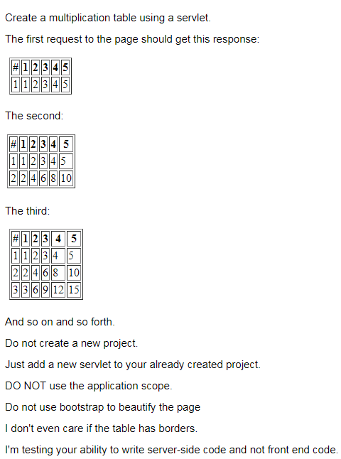 Solved Create a multiplication table using a servlet The | Chegg.com