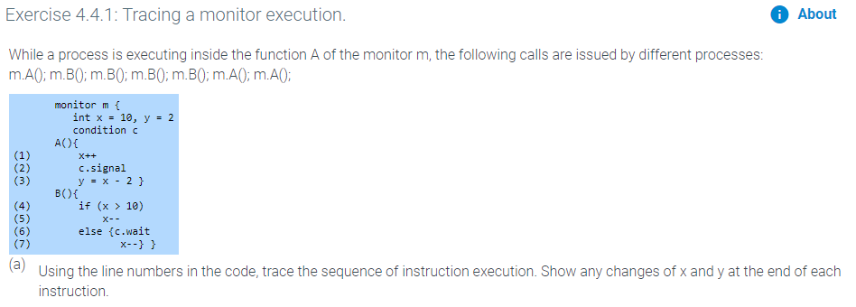 Exercise 4.4.1: Tracing a monitor execution. About | Chegg.com