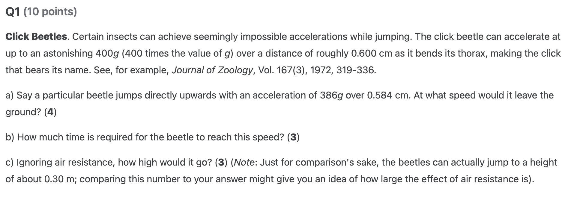 Solved Q1 (10 ﻿points)Click Beetles. Certain insects can | Chegg.com