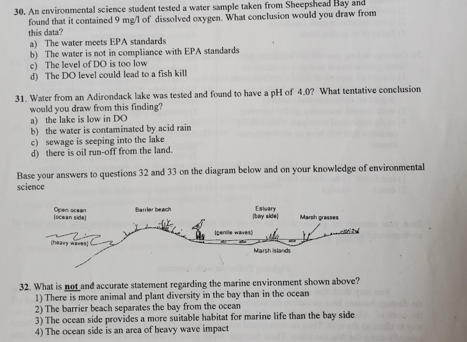 Solved 30. An environmental science student tested a water | Chegg.com