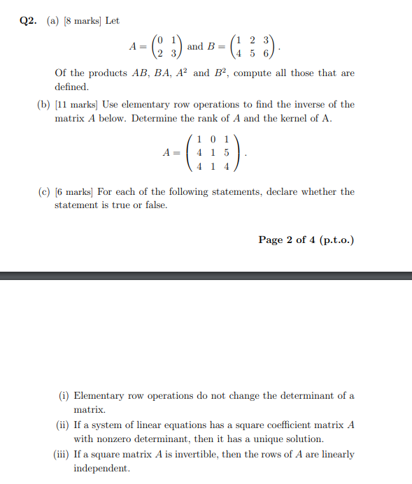Solved Q2. (a) [8 marks] Let A=(0213) and B=(142536). Of | Chegg.com