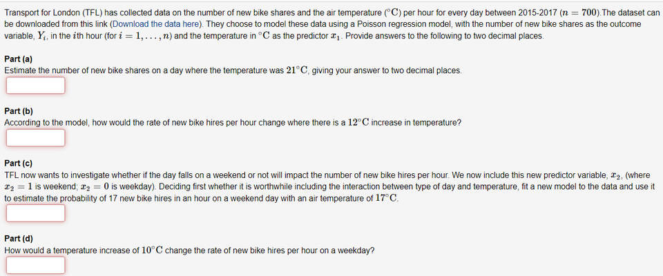 Transport for London (TFL) has collected data on the | Chegg.com