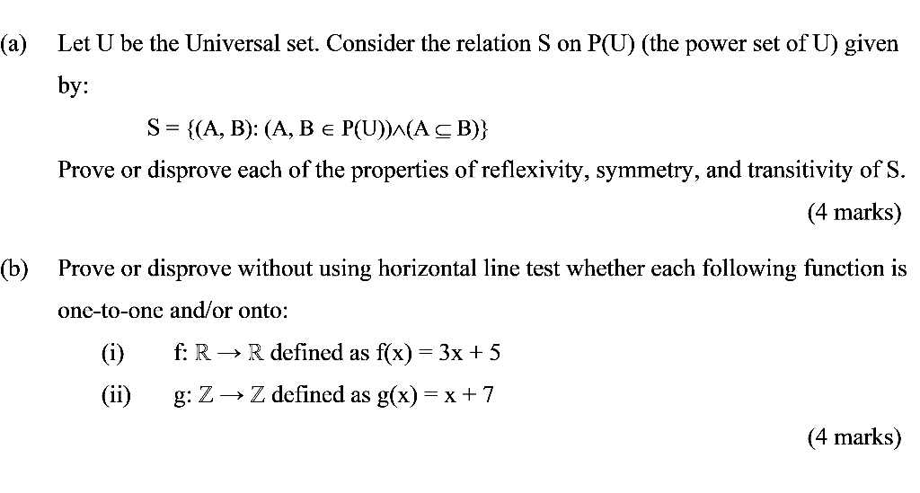 Solved (a) Let U be the Universal set. Consider the relation | Chegg.com