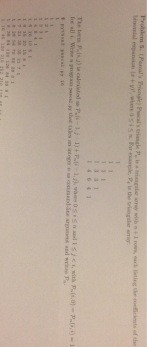 Solved roblem 5. (Pascal's Triangle) Pascal's triangle P, is | Chegg.com