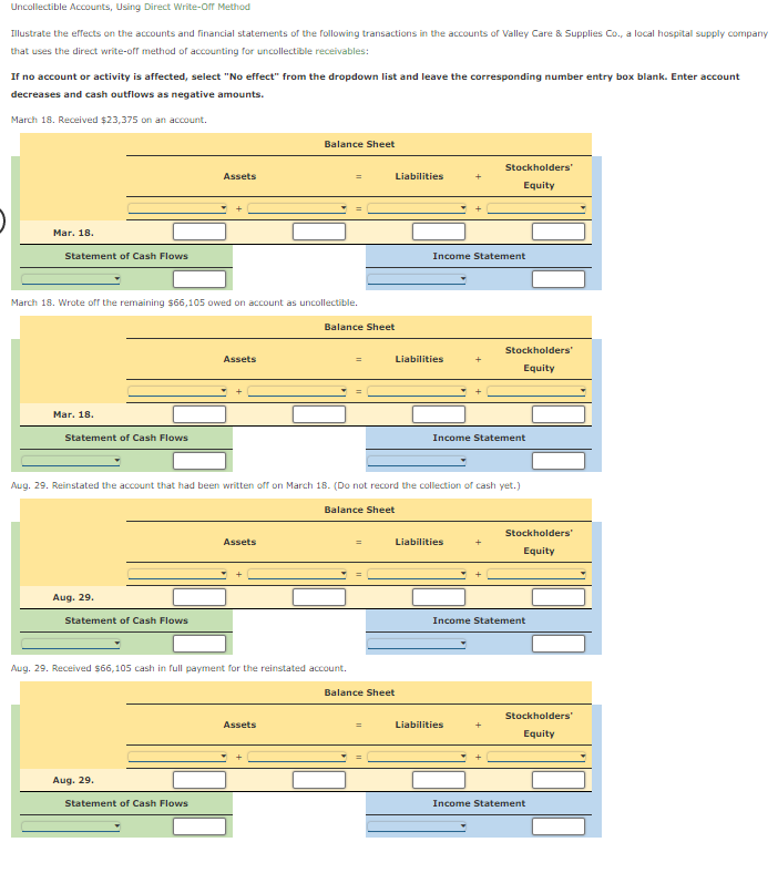 Solved Uncollectible Accounts, Using Direct Write-Orr Method | Chegg.com Solved Uncollectible Accounts, Using Direct Write-Orr Method | Chegg.com