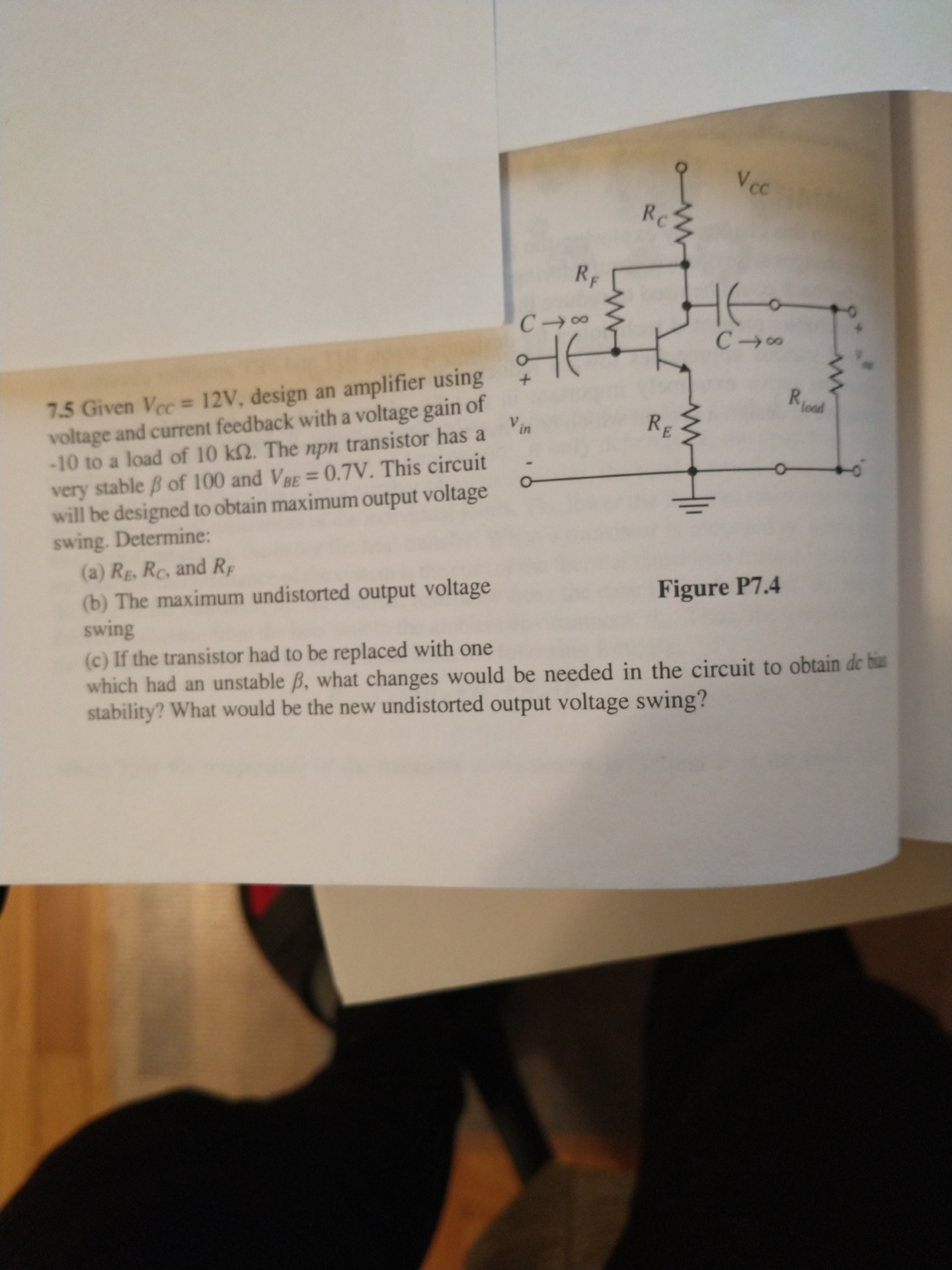 Solved 7.5 ﻿Given VCC=12V, ﻿design an ﻿amplifier | Chegg.com