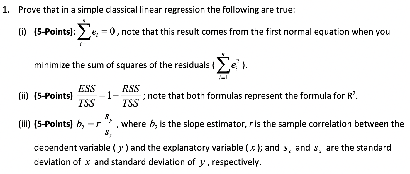 Solved Prove that in a simple classical linear regression | Chegg.com