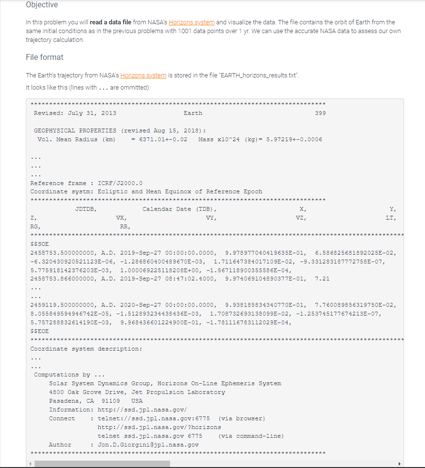 Solved In this problem you will read a data file from NASA's | Chegg.com