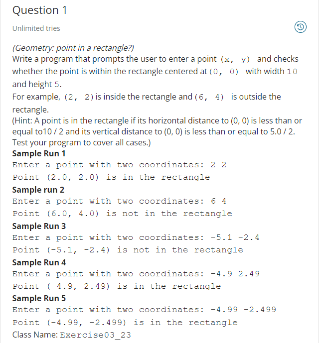 Solved Question 1 Unlimited tries (Geometry: point in a | Chegg.com Solved Question 1 Unlimited tries (Geometry: point in a | Chegg.com