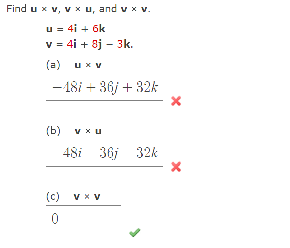 Solved Find u \times v, ﻿v \times u, ﻿and v \times v.u | Chegg.com