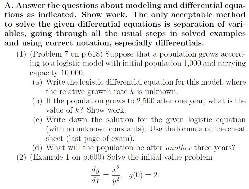 Solved A. Answer the questions about modeling and | Chegg.com