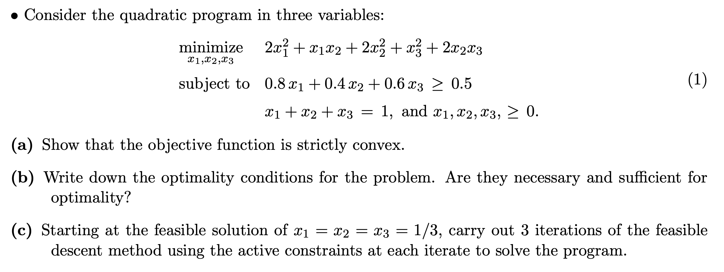 Consider the quadratic program in three variables: | Chegg.com