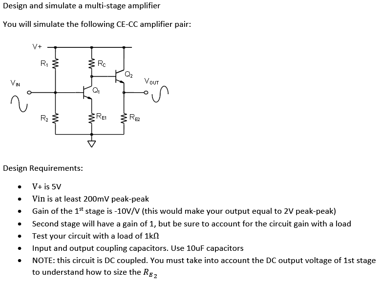 Solved Design and simulate a multi-stage amplifier You will | Chegg.com