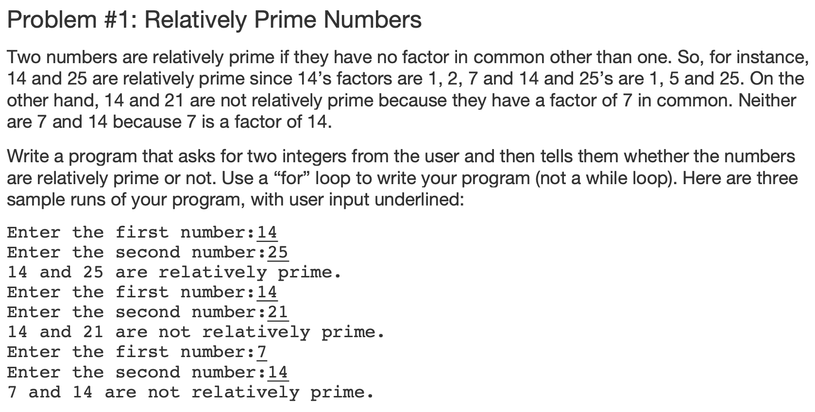Solved Two numbers are relatively prime if they have no | Chegg.com