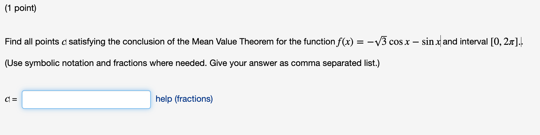 Solved Find all points c satisfying the conclusion of the | Chegg.com
