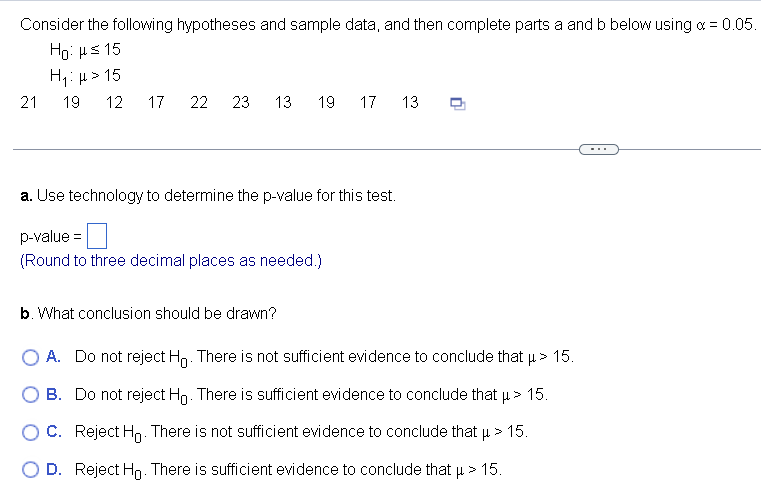 Solved Consider the following hypotheses and sample data, | Chegg.com