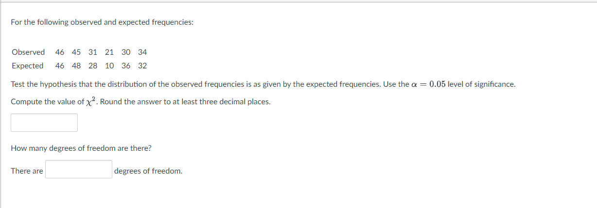 Solved For the following observed and expected frequencies: | Chegg.com