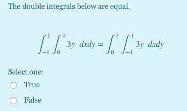 Solved The result of the double intergral dxdy = 1 0 -2 | Chegg.com