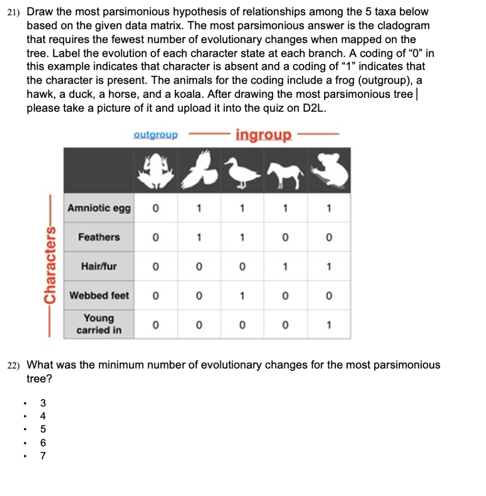Solved 21) Draw the most parsimonious hypothesis of | Chegg.com