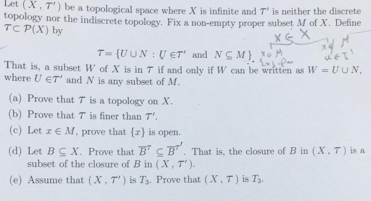 Solved Let (X,τ′) be a topological space where X is infinite | Chegg.com