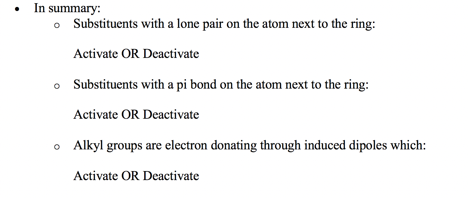 Solved Activating/Deactivating Substituents Below is a list | Chegg.com