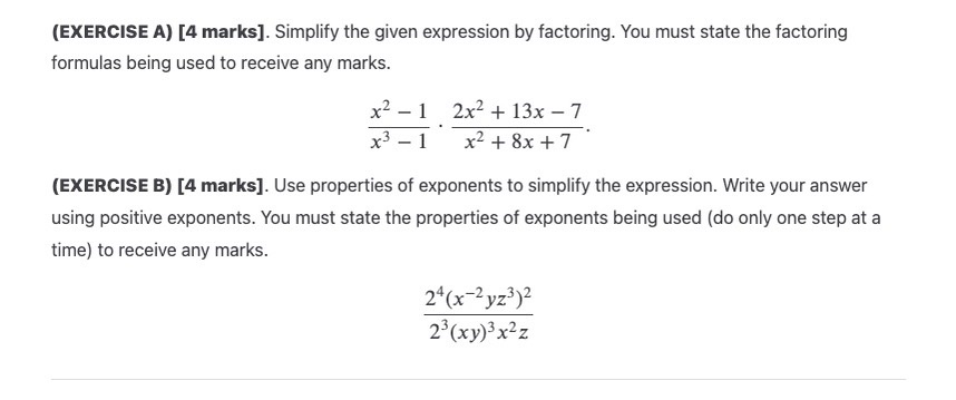 Solved (EXERCISE A) [4 marks]. Simplify the given expression | Chegg.com