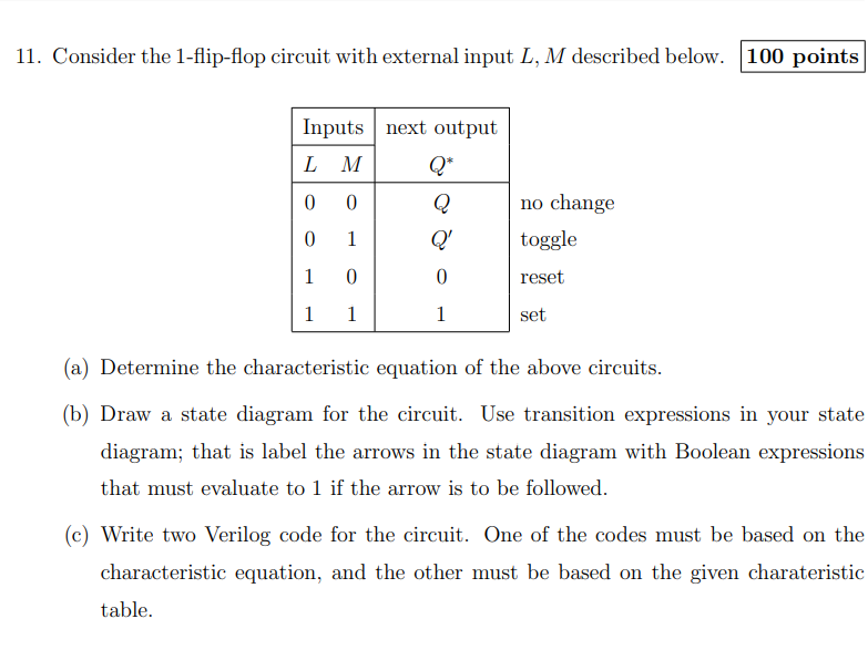Solved 11. Consider the 1-flip-flop circuit with external | Chegg.com