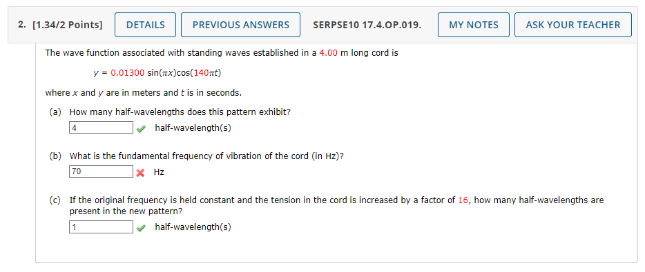 Solved The wave function associated with standing waves | Chegg.com
