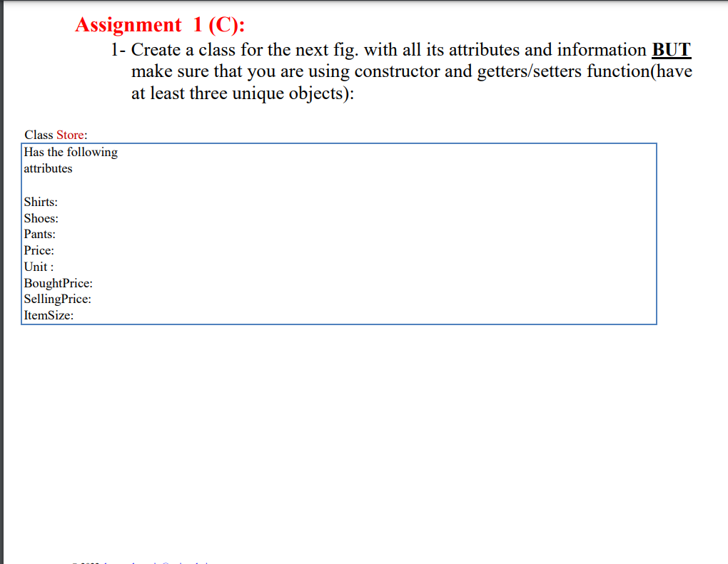 Solved Assignment 1 (C): 1- Create a class for the next fig. | Chegg.com