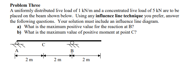 Solved Problem Three A uniformly distributed live load of 1 | Chegg.com
