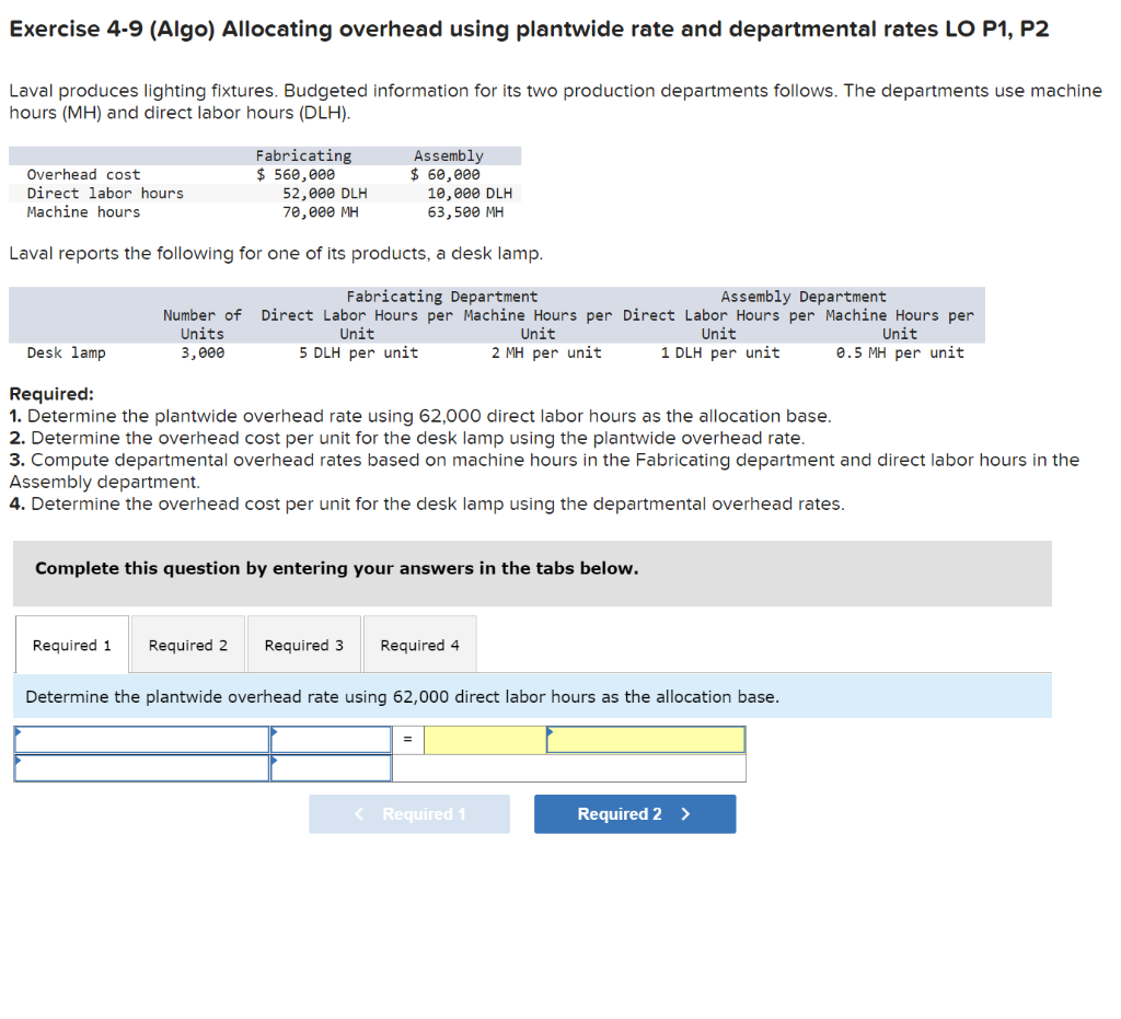 Solved Exercise 4-9 (Algo) Allocating overhead using | Chegg.com