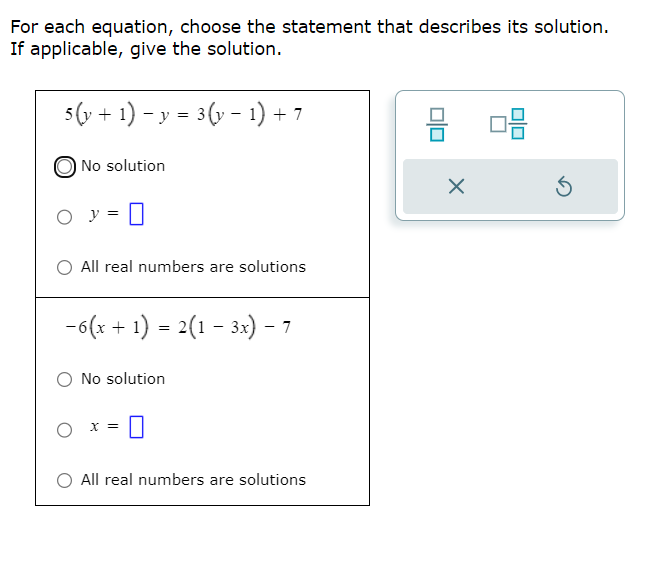 Solved For each equation, choose the statement that | Chegg.com
