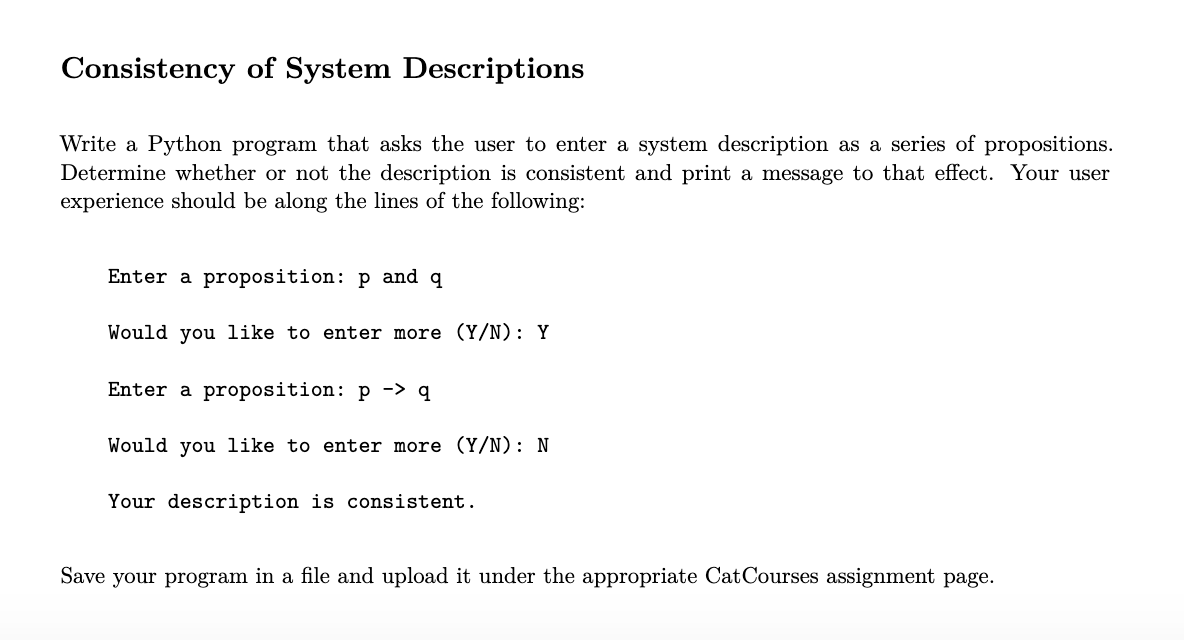 Solved Consistency Of System Descriptions Write A Python 