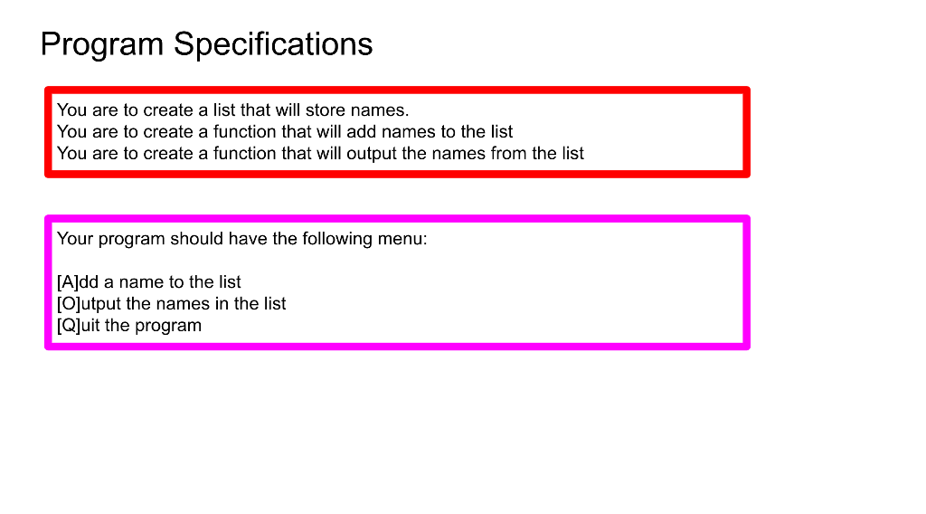Solved Program Specifications You are to create a list that | Chegg.com